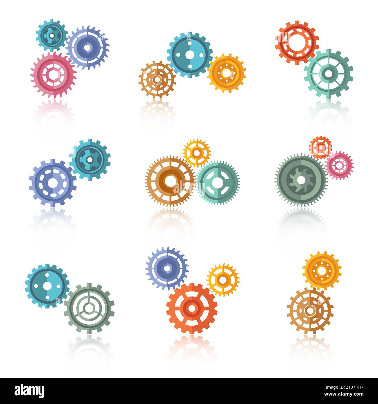 Connected color gears on two-three icons set isolated vector ...