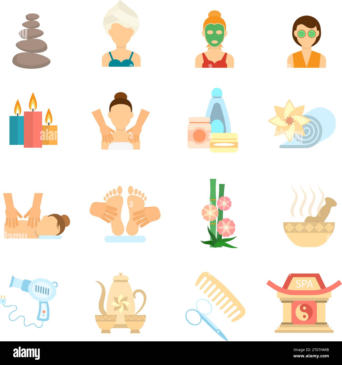 Spa and body care icons flat set isolated vector illustration Stock ...
