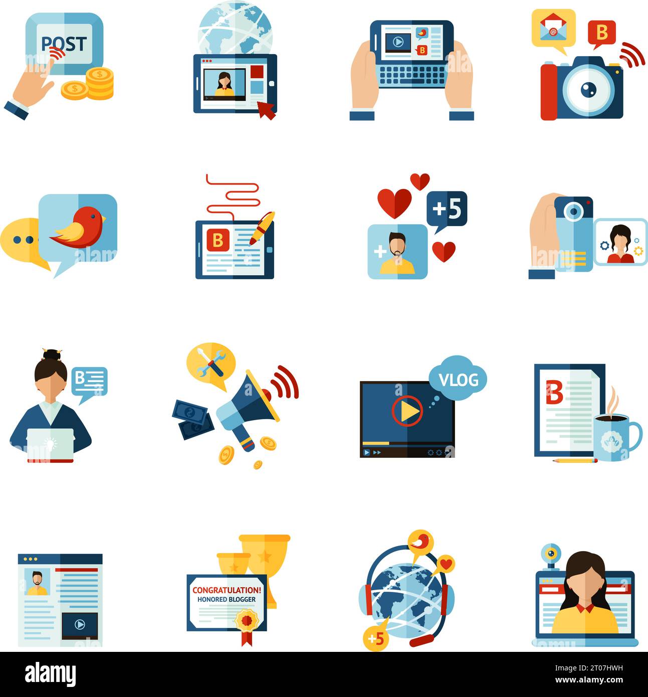 Social media web blogger flat icons set isolated vector illustration Stock Vector Image & Art ...