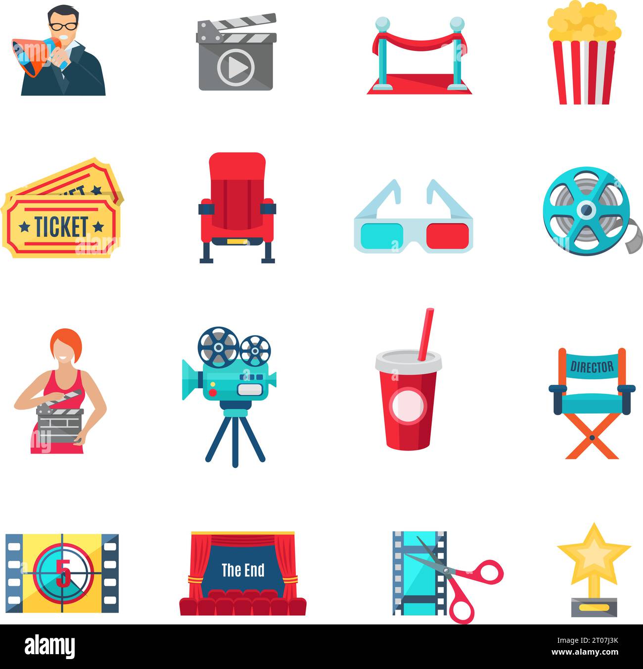 Filmmaking and production icons set with cinema director and awards ...