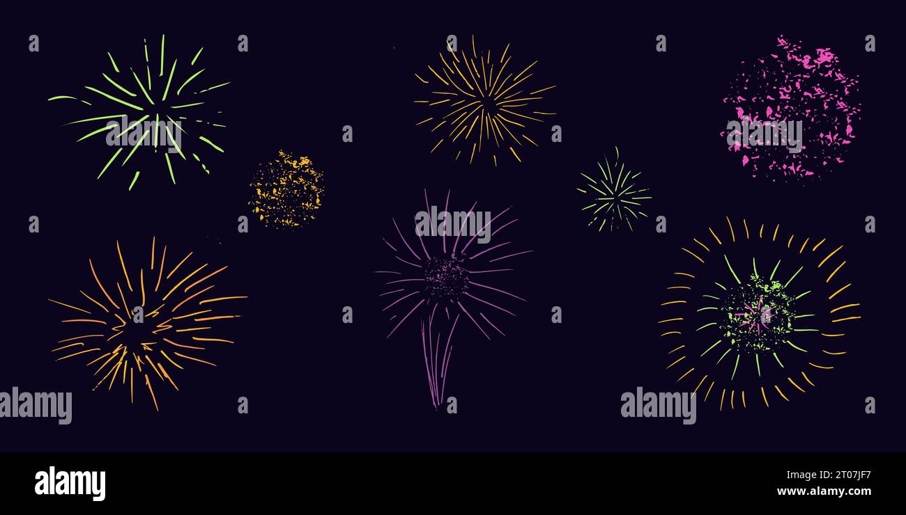 Set color fireworks dark background. Festive theme. Design of banners ...