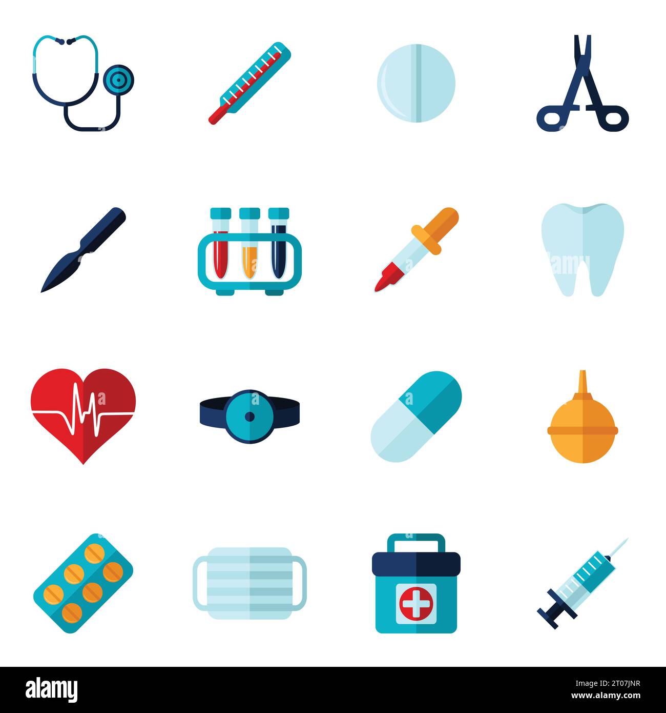 Medical icons flat set with syringe stethoscope bandage isolated vector ...
