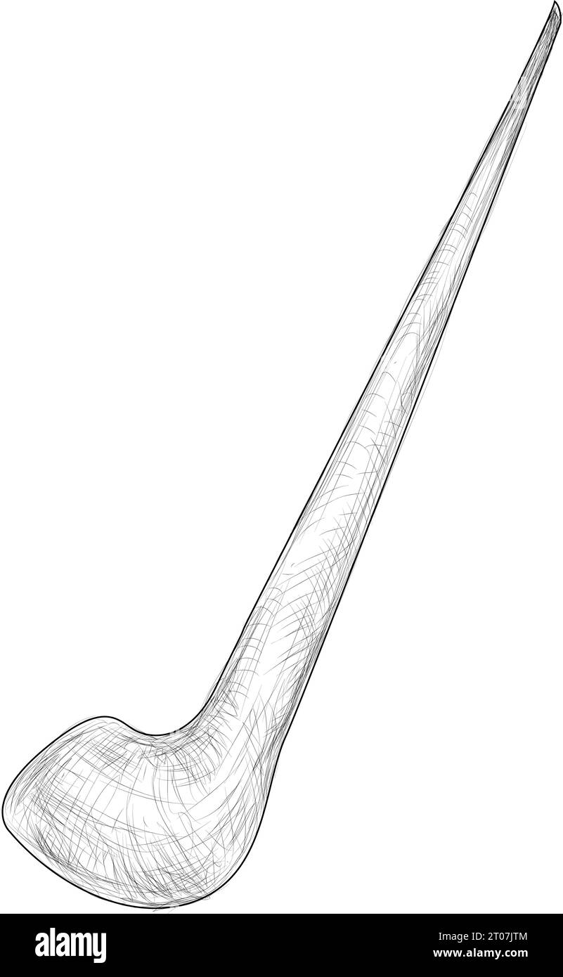 Long wooden smoking tobacco pipe on white background hand drawn vector ...