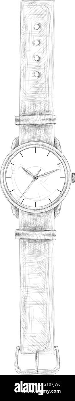 Hand drawn watch with band in white and black color vector illustration ...