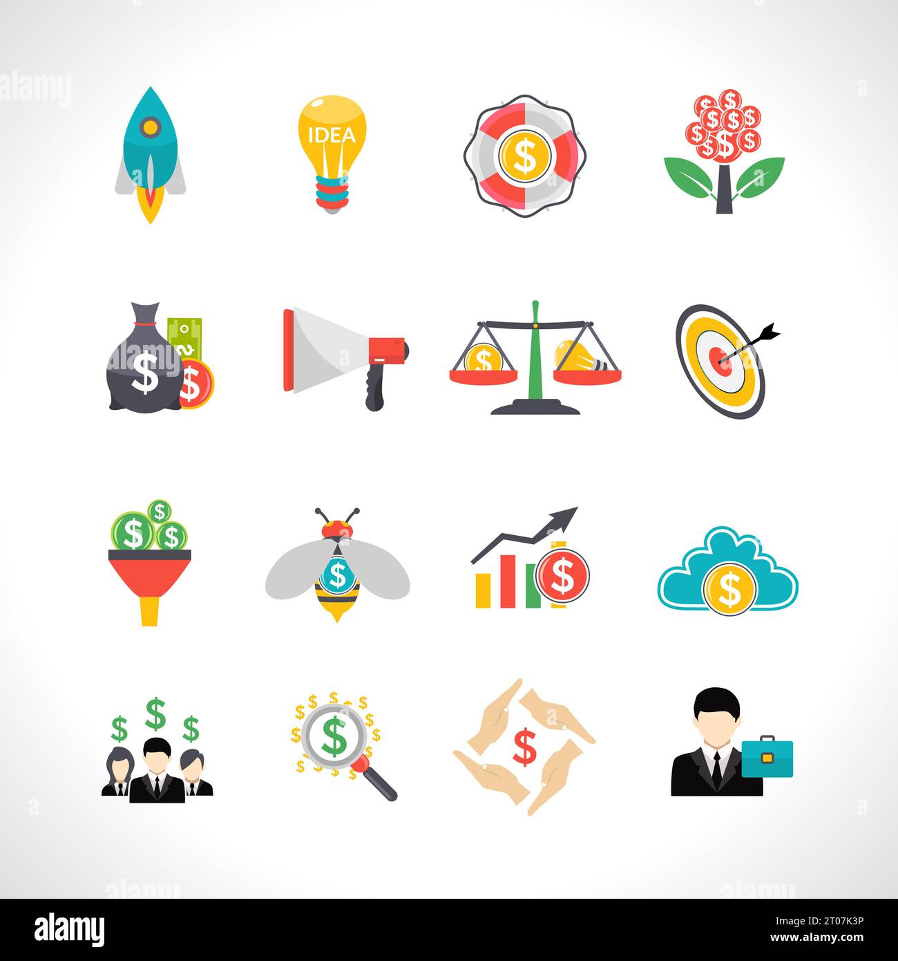 Startup business money raising crowdfunding solution flat icons set ...