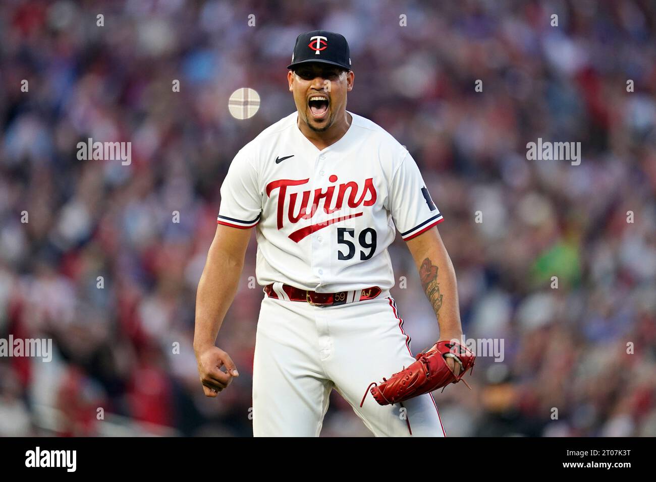 Minnesota Twins pitcher Jhoan Duran (59) celebrates after the Twins ...