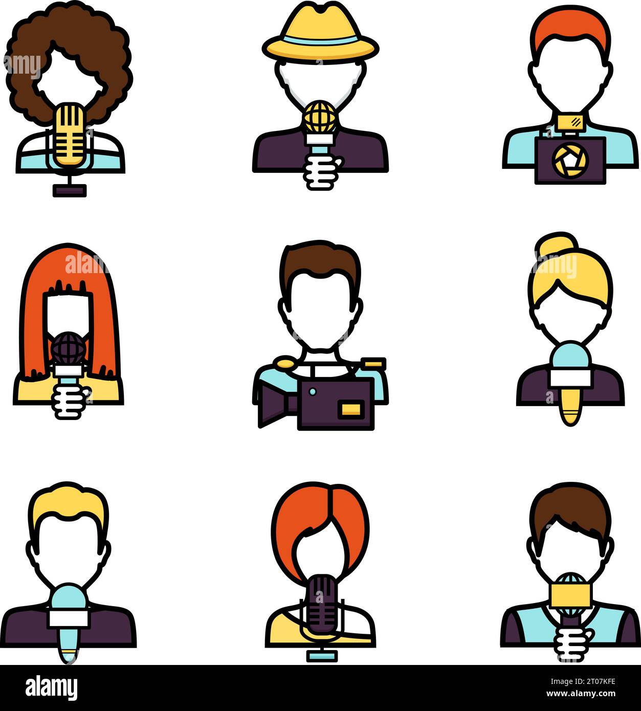 Journalist avatar mass media news reporter characters set isolated vector illustration Stock ...