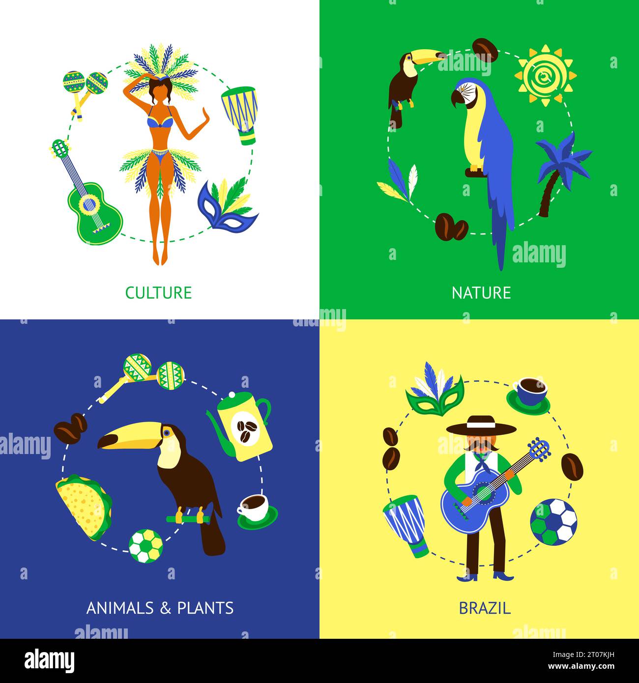Brazil design concept set with nature culture animals and plants flat ...