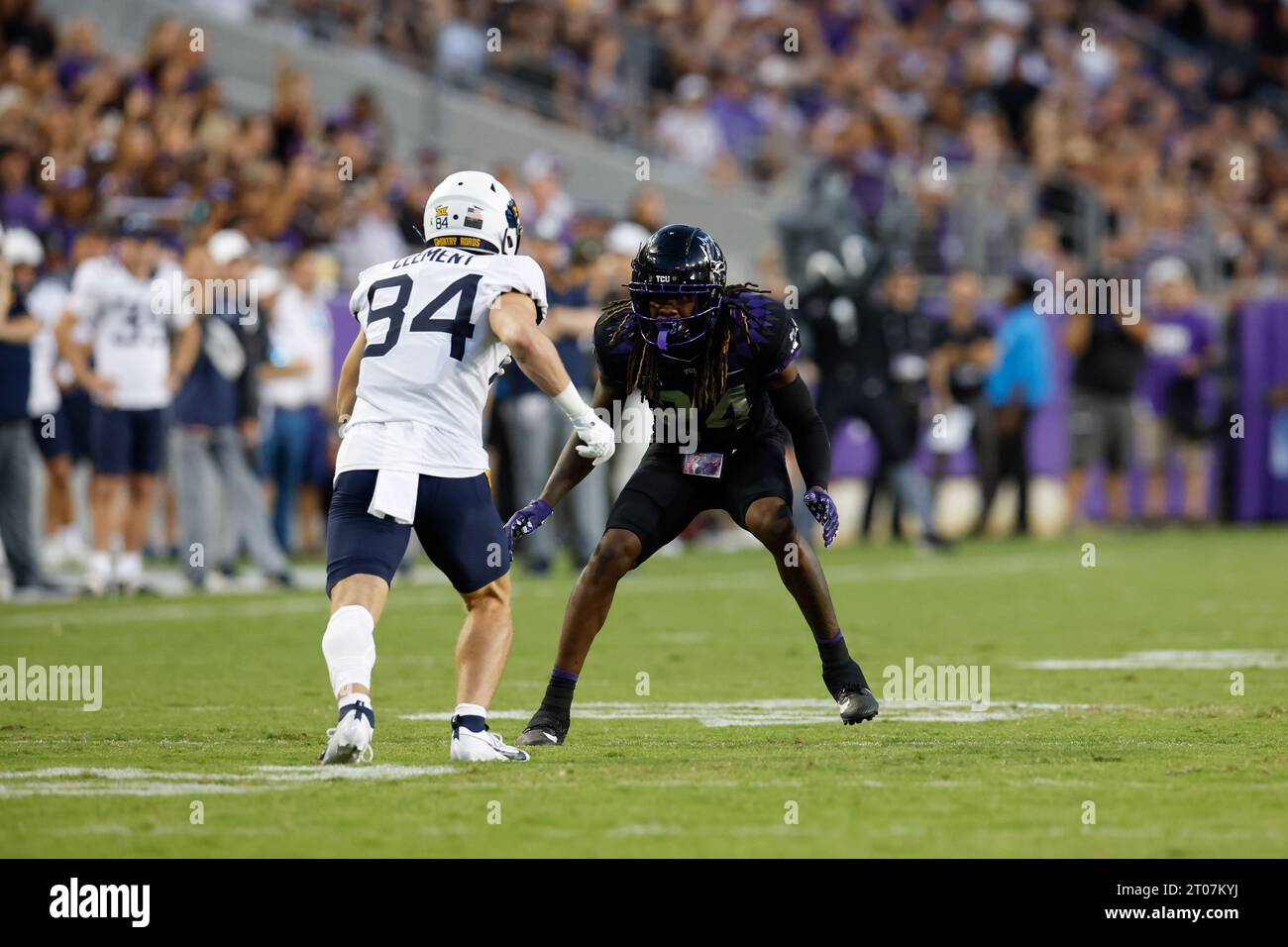 TCU defensive back Avery Helm (24) looks to defend against Hudson ...