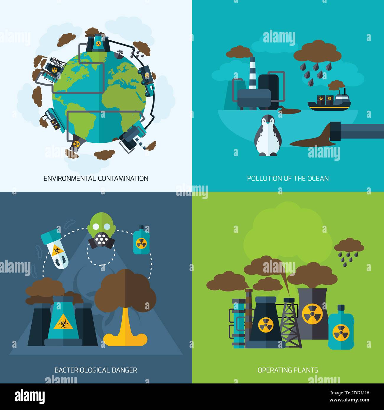 Pollution design concept set with environmental contamination ...