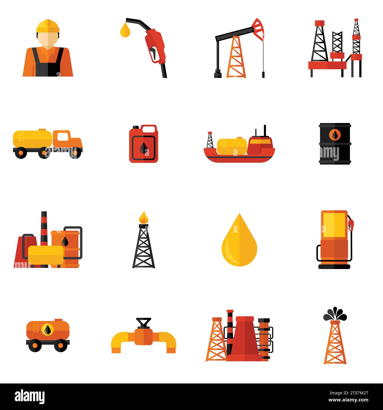Oil industry gasoline processing drilling icons flat set isolated ...