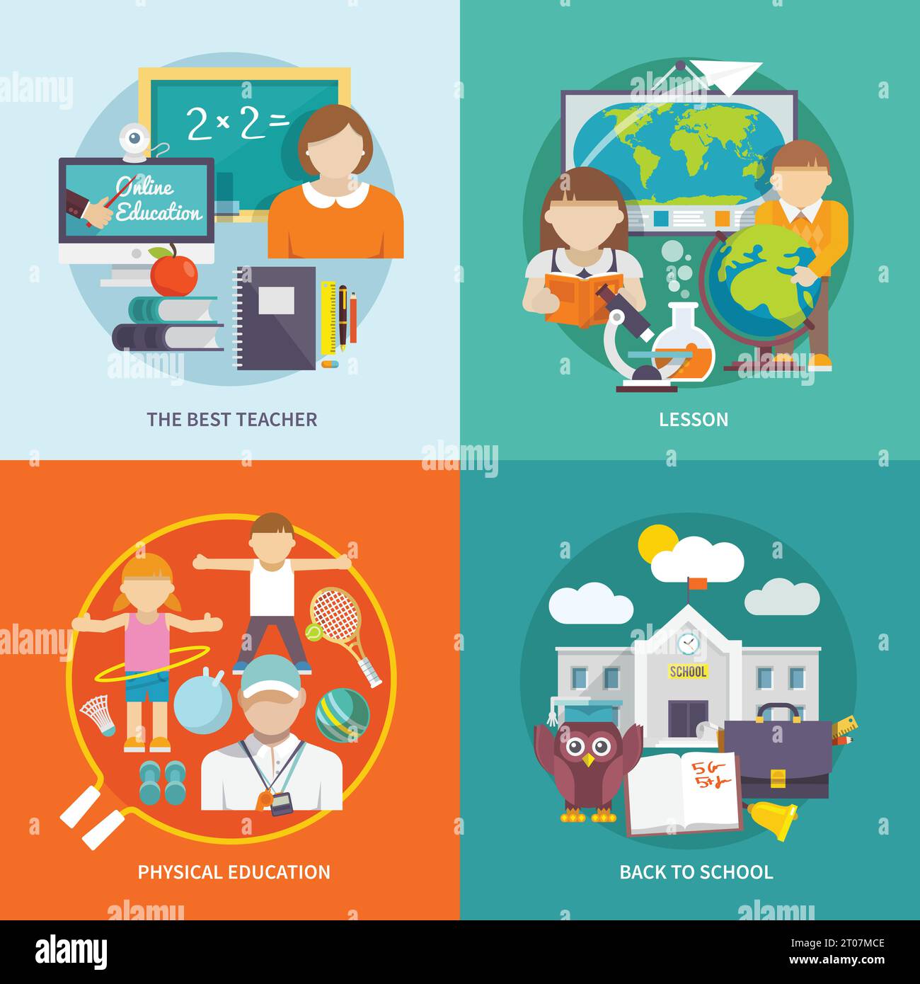 School design concept set with best teacher lesson physical education ...