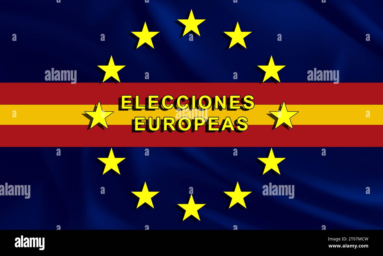 European elections, in Spain with Spanish text and flag logo and logo ...
