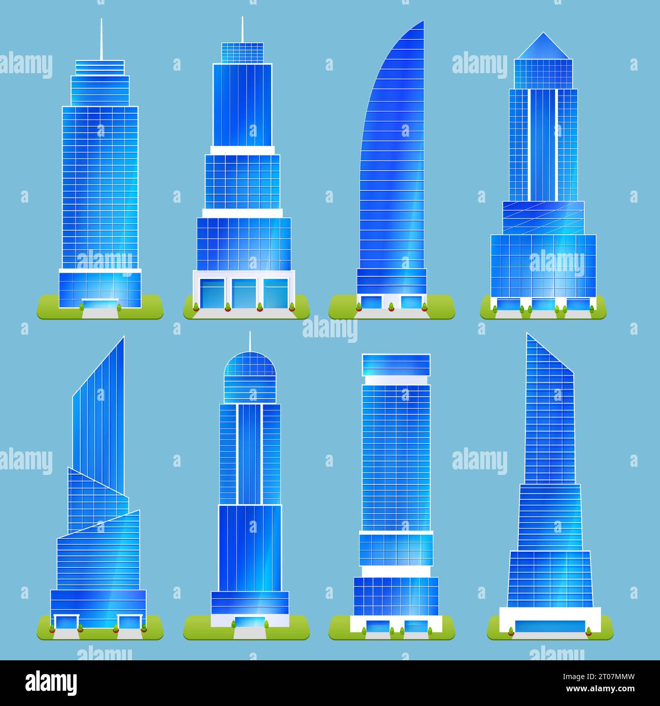 Office buildings skyscraper tower urban apartment sticker set isolated ...