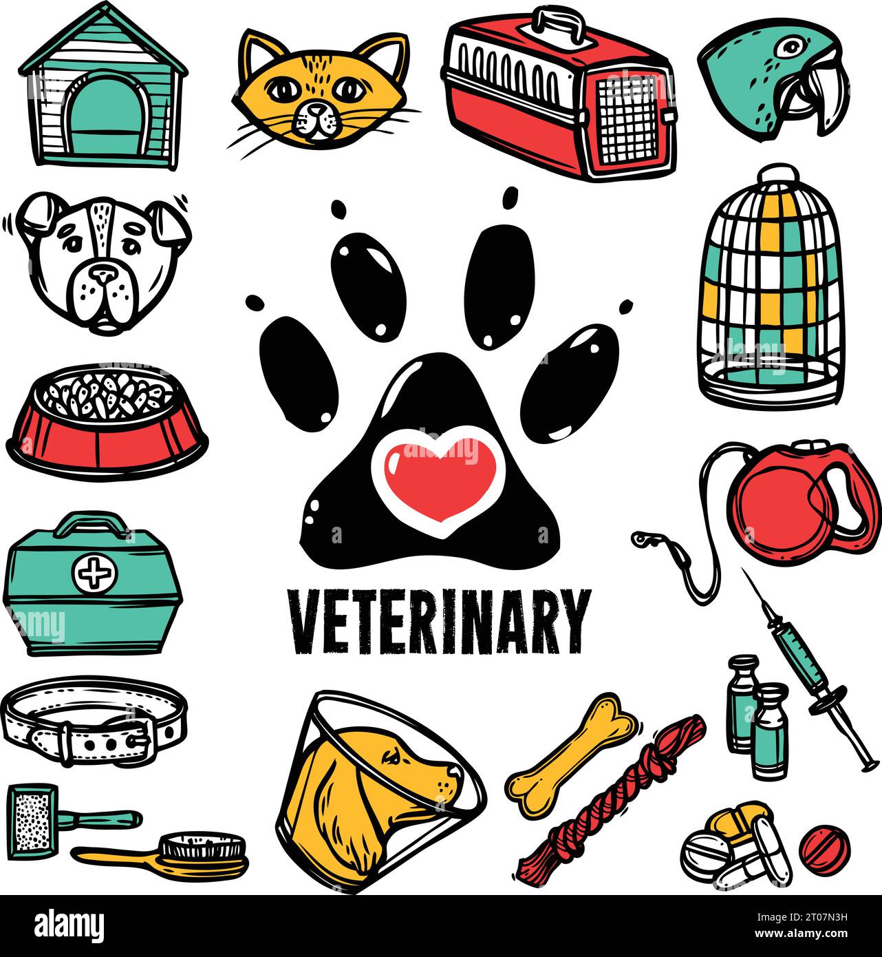 Veterinary pet health care hand drawn decorative icon set vector ...