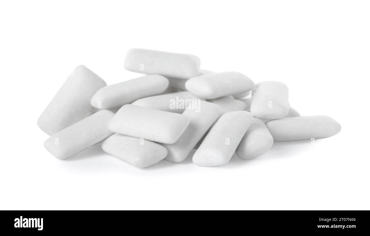 Pile of tasty chewing gums on white background Stock Photo - Alamy