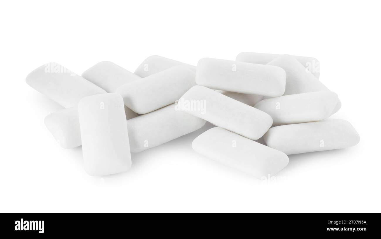 Pile of tasty chewing gums on white background Stock Photo - Alamy