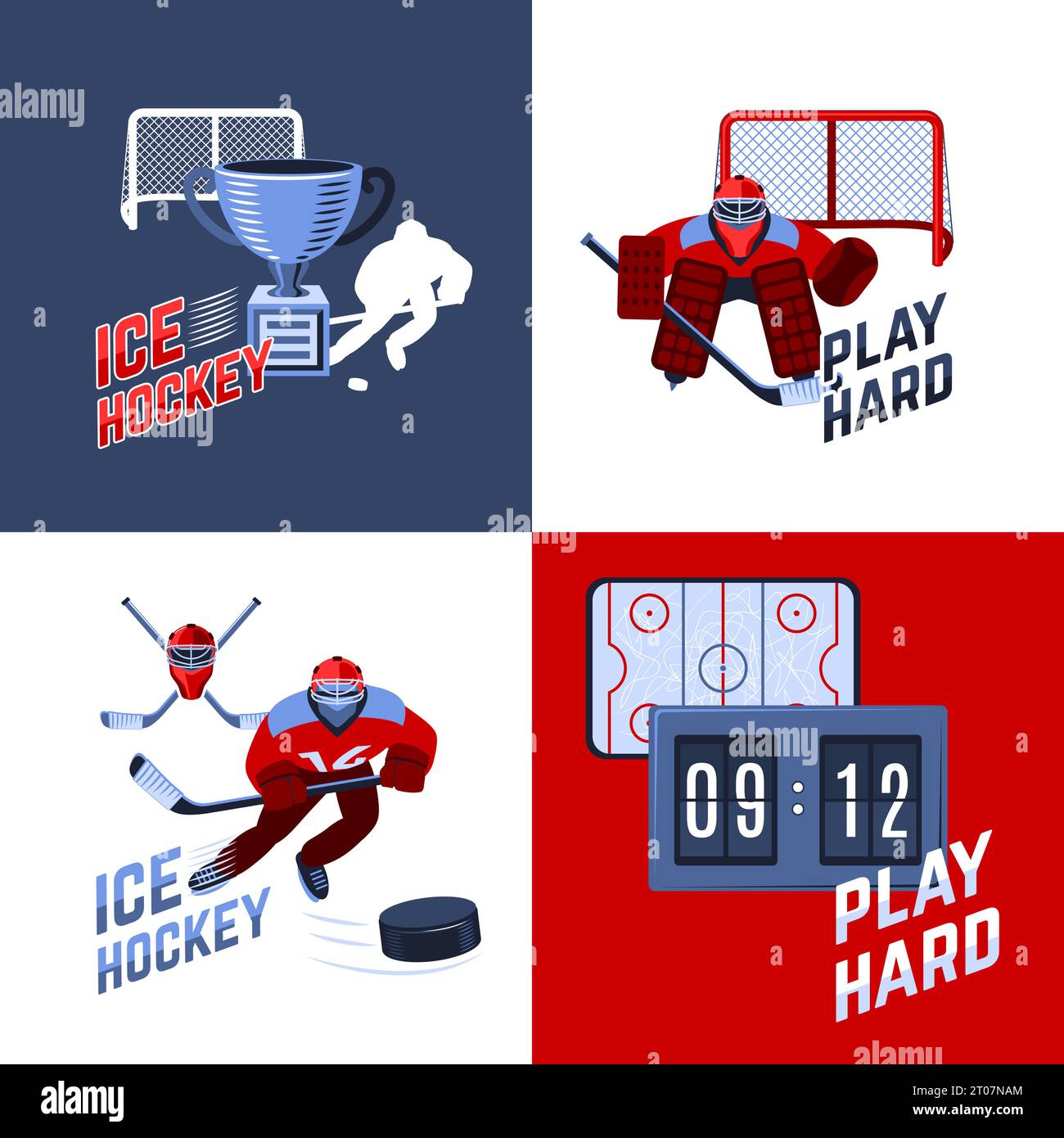 Ice hockey sport design concept set with players in uniform flat icons ...