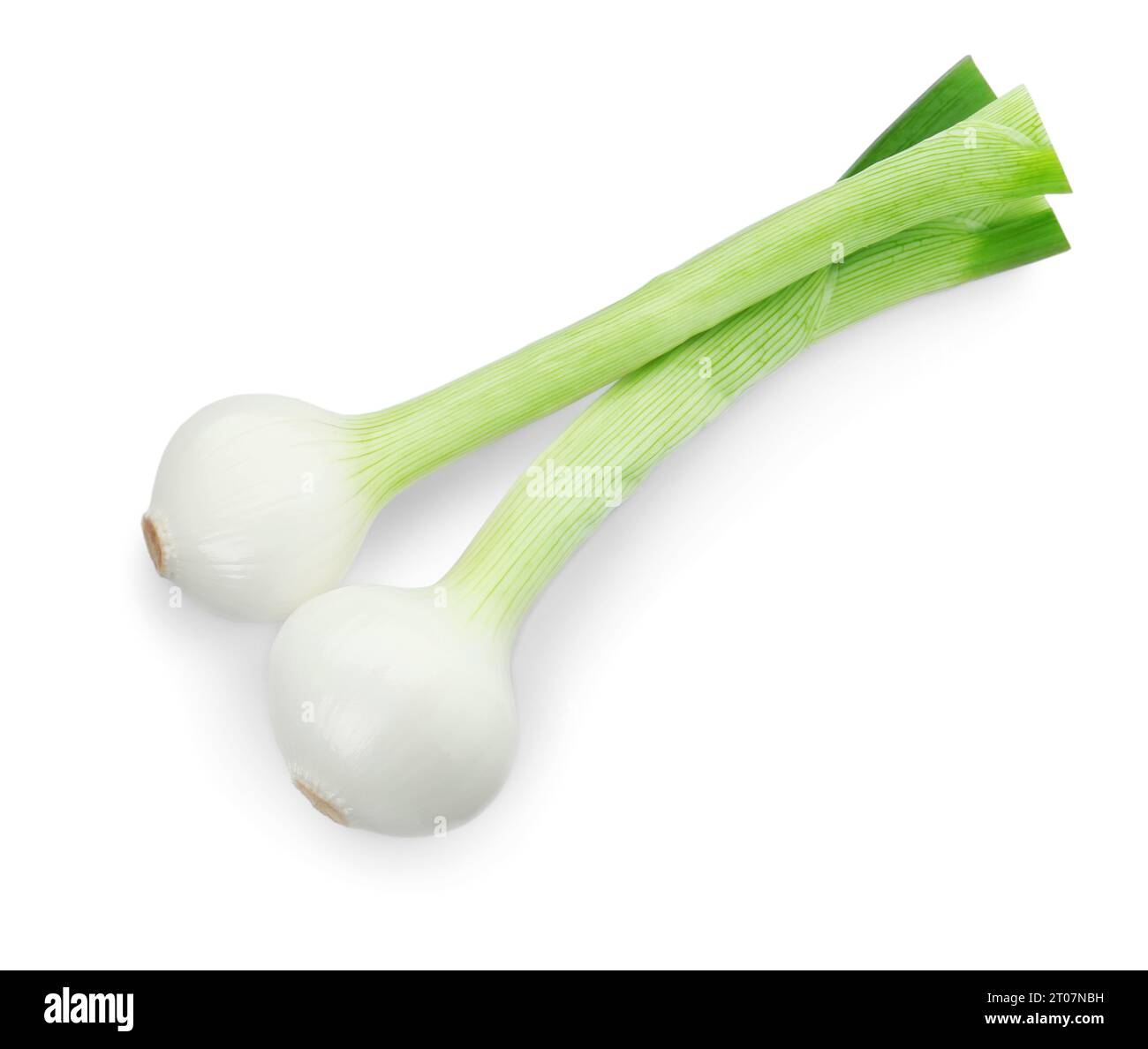 Whole green spring onions isolated on white, top view Stock Photo - Alamy