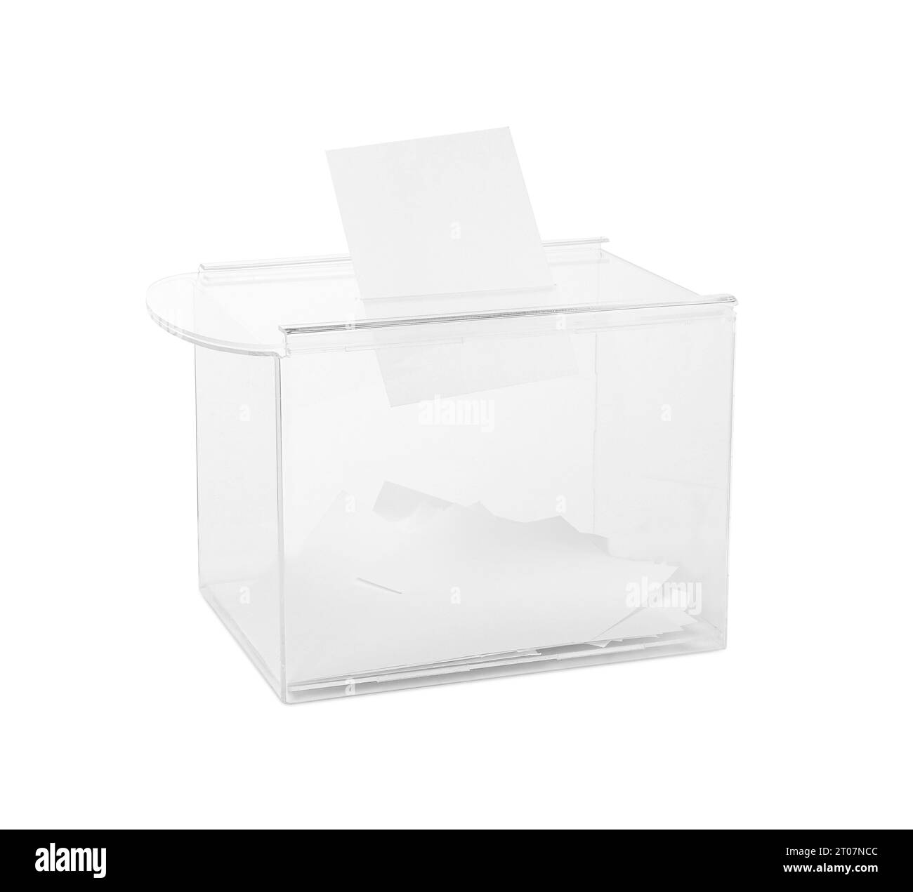 Transparent ballot box with vote isolated on white Stock Photo - Alamy