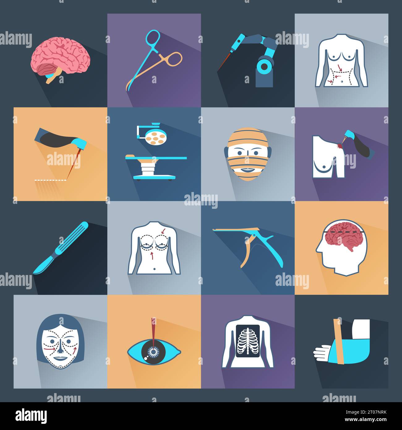 Surgery healthcare and plastic operation health care icons flat set isolated vector illustration ...
