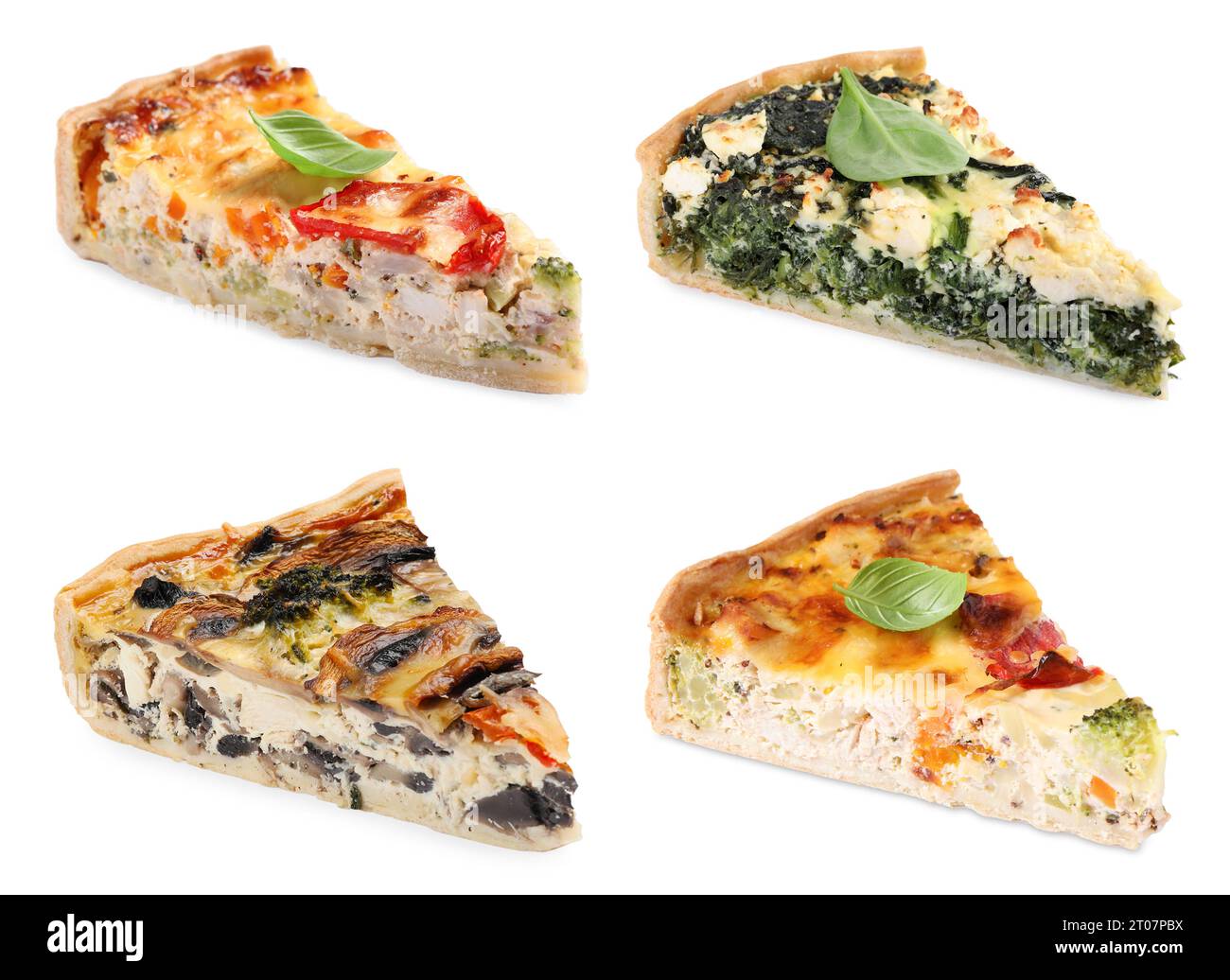 Pieces of different quiches isolated on white, set Stock Photo - Alamy