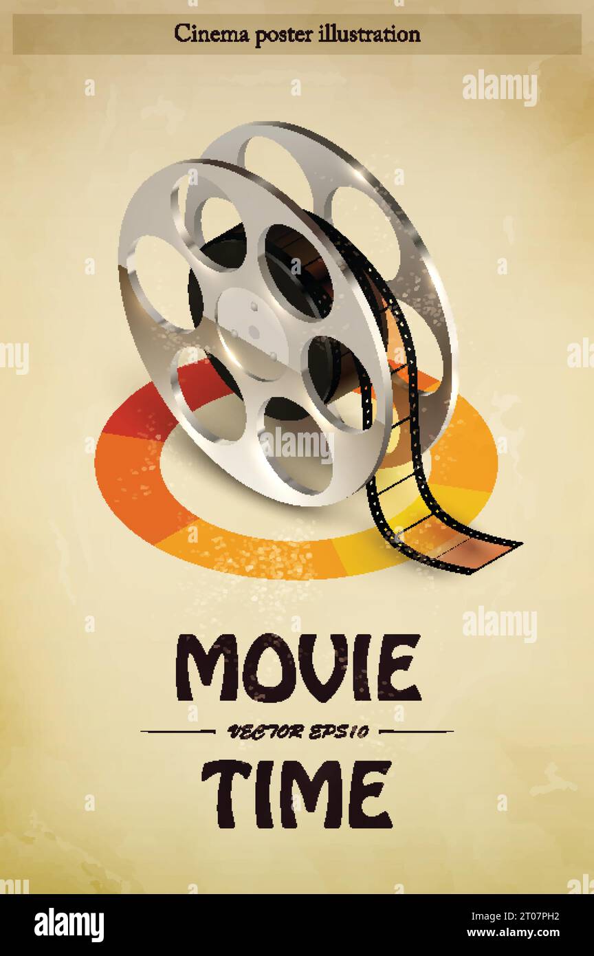 Cinema movie entertainment poster with realistic film reel vector ...