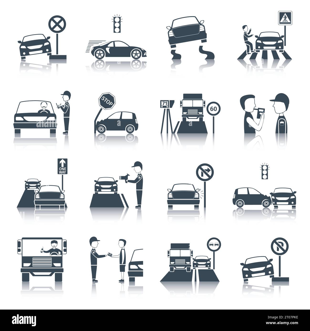 Traffic violation and road security black icons set isolated vector ...