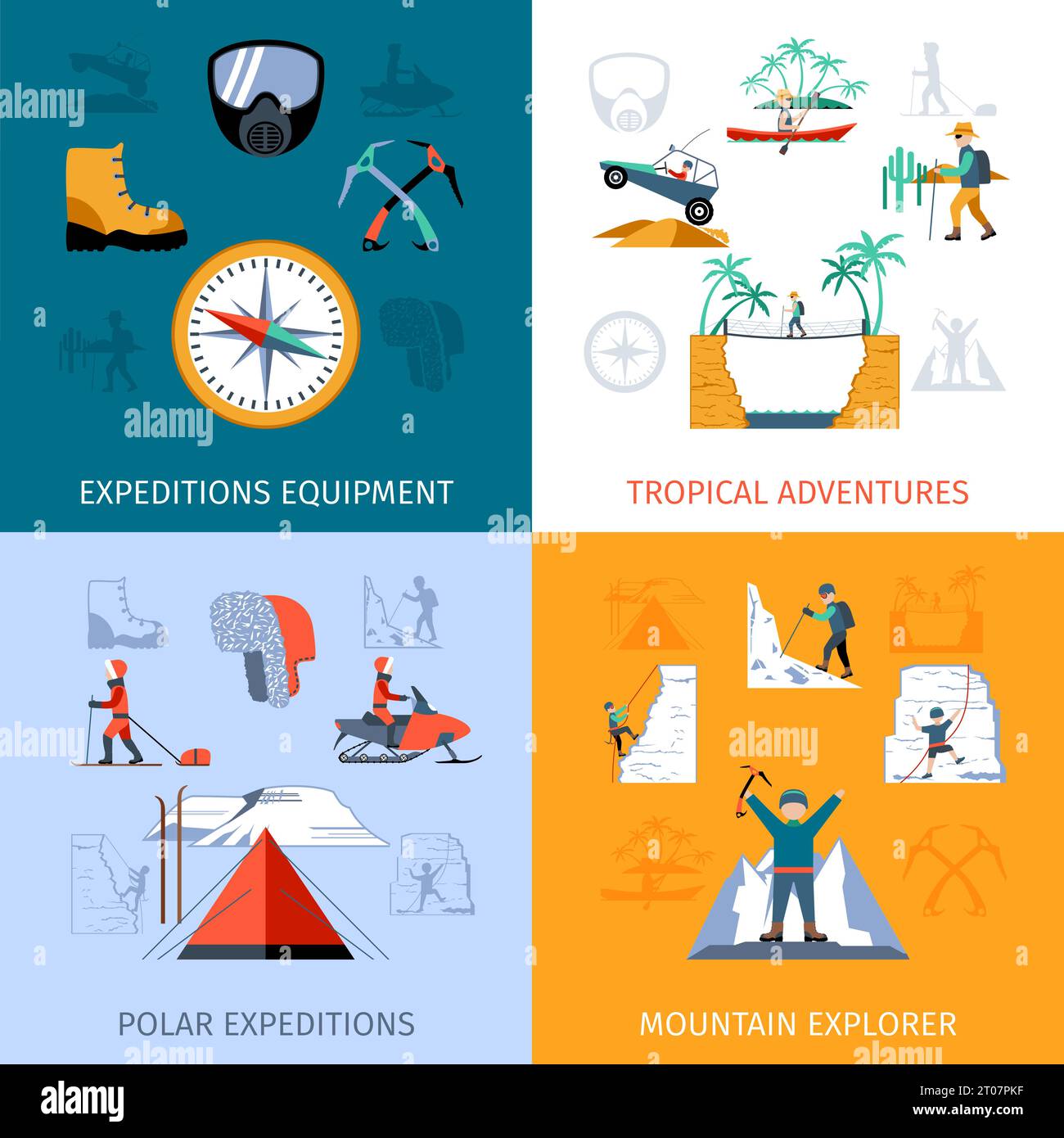Expedition design concept set with explorer equipment isolated vector ...