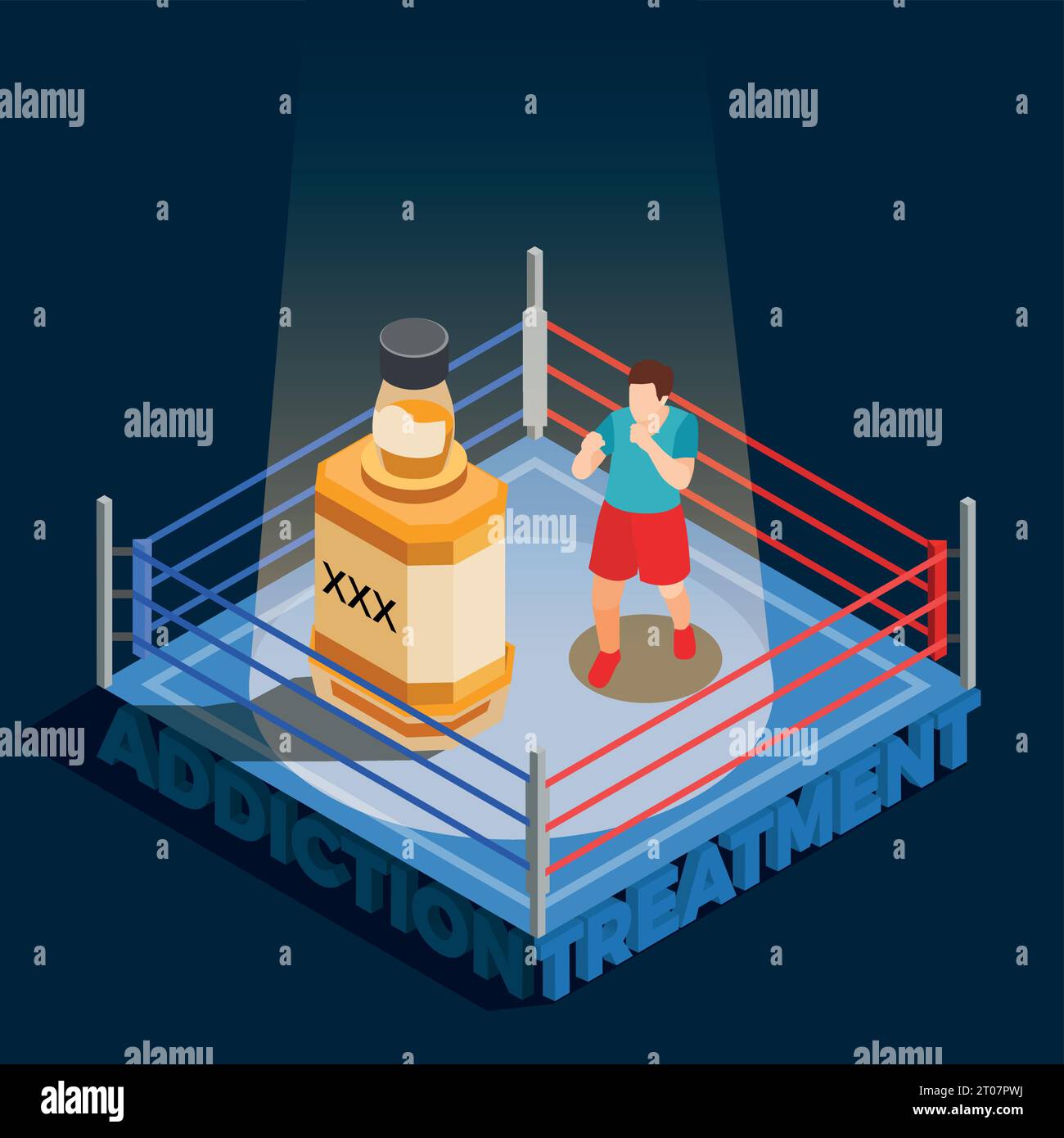 Addiction treatment isometric composition with man during boxing with ...