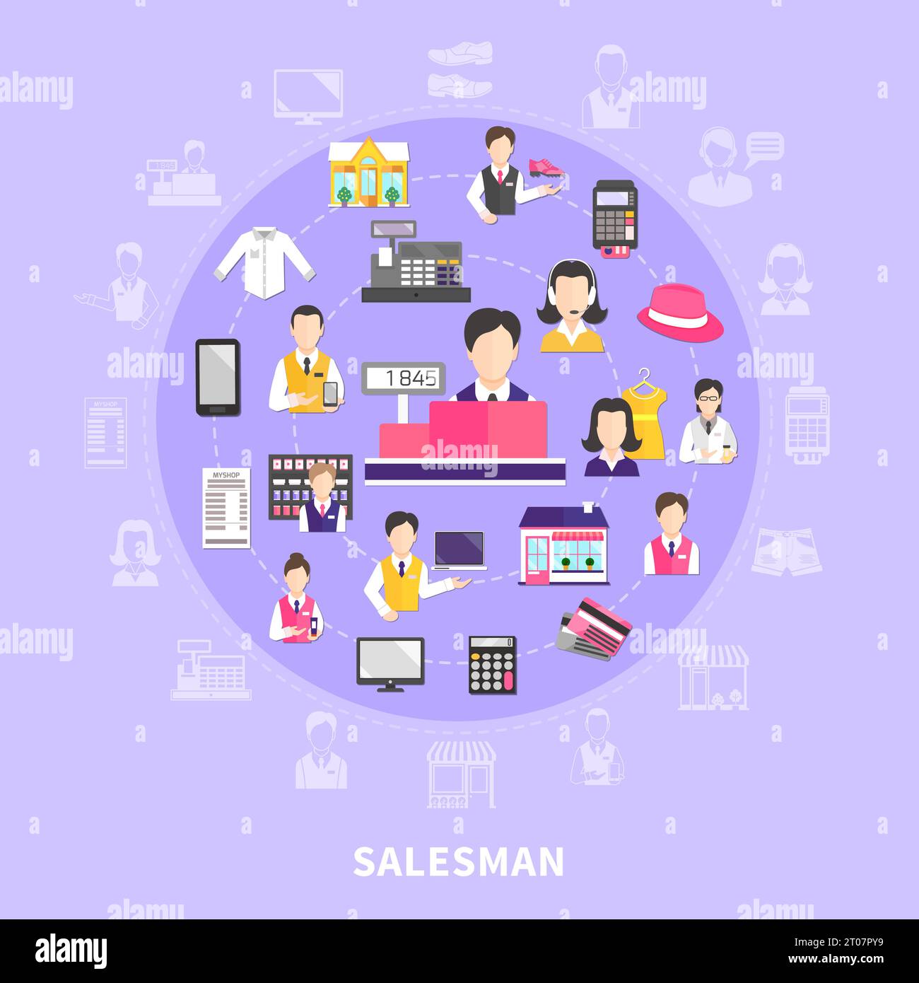 Salesman collection of isolated emoji style icons in round composition ...