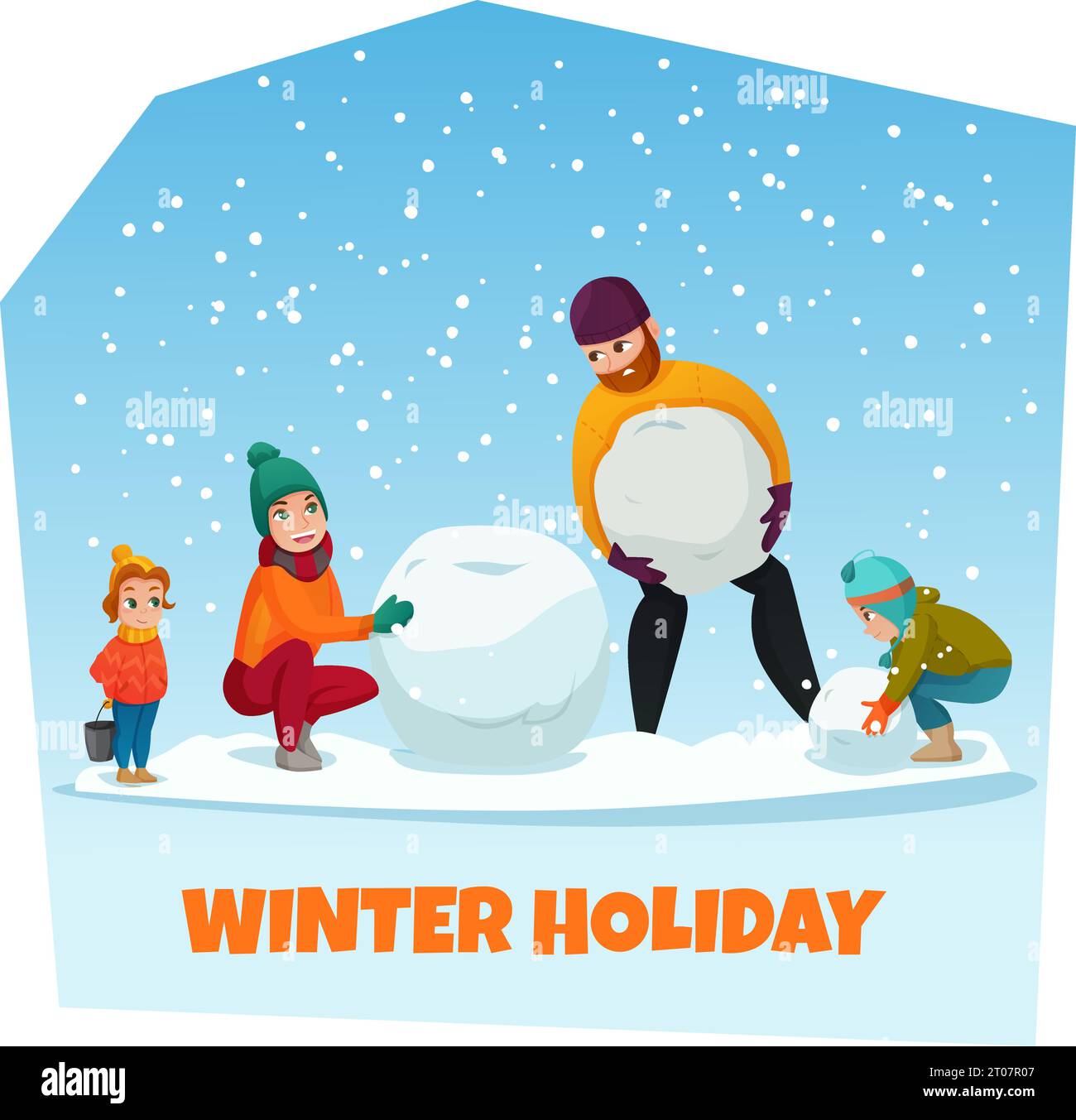 Winter holiday poster with snowman and family symbols flat vector ...