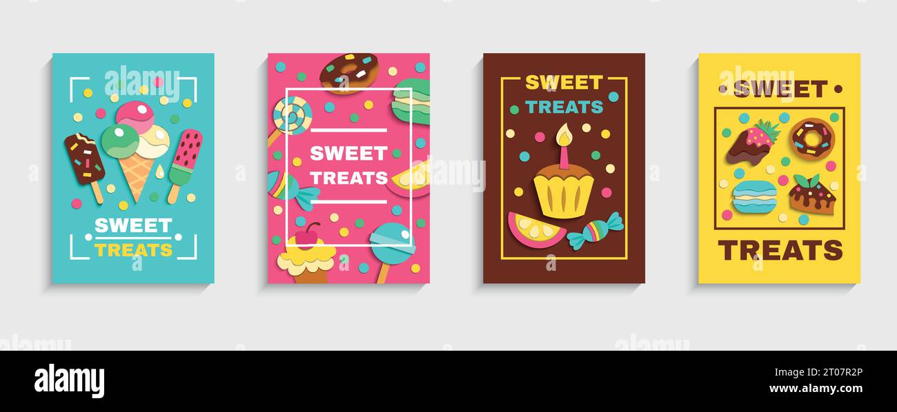 Sweet baked desserts ice cream candies party treats 4 colorful ...