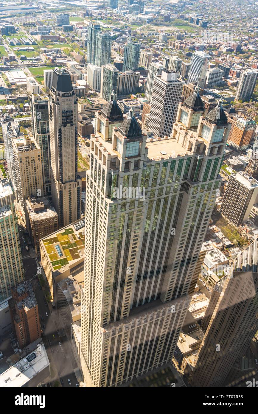 aerial view on downtown cityscape. majestic skyscraper aerial view ...