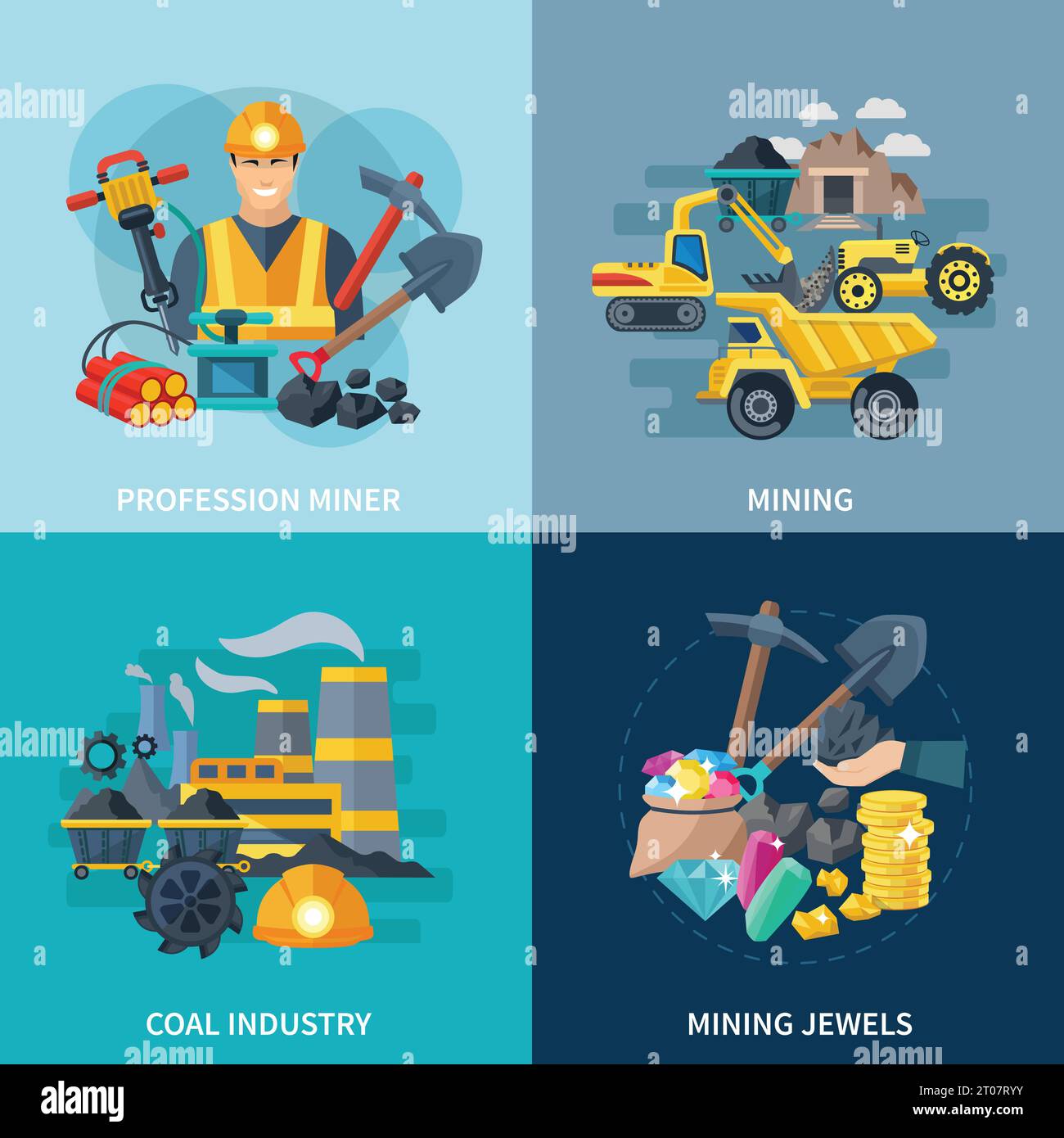 Mining design concept set with coal industry and professional miner ...