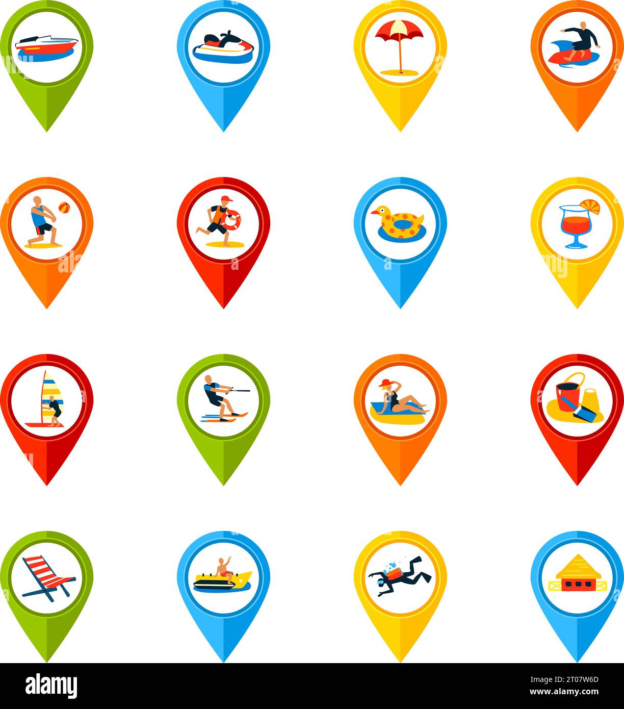 Various summer vacation locations marks signs colorful icons collection ...