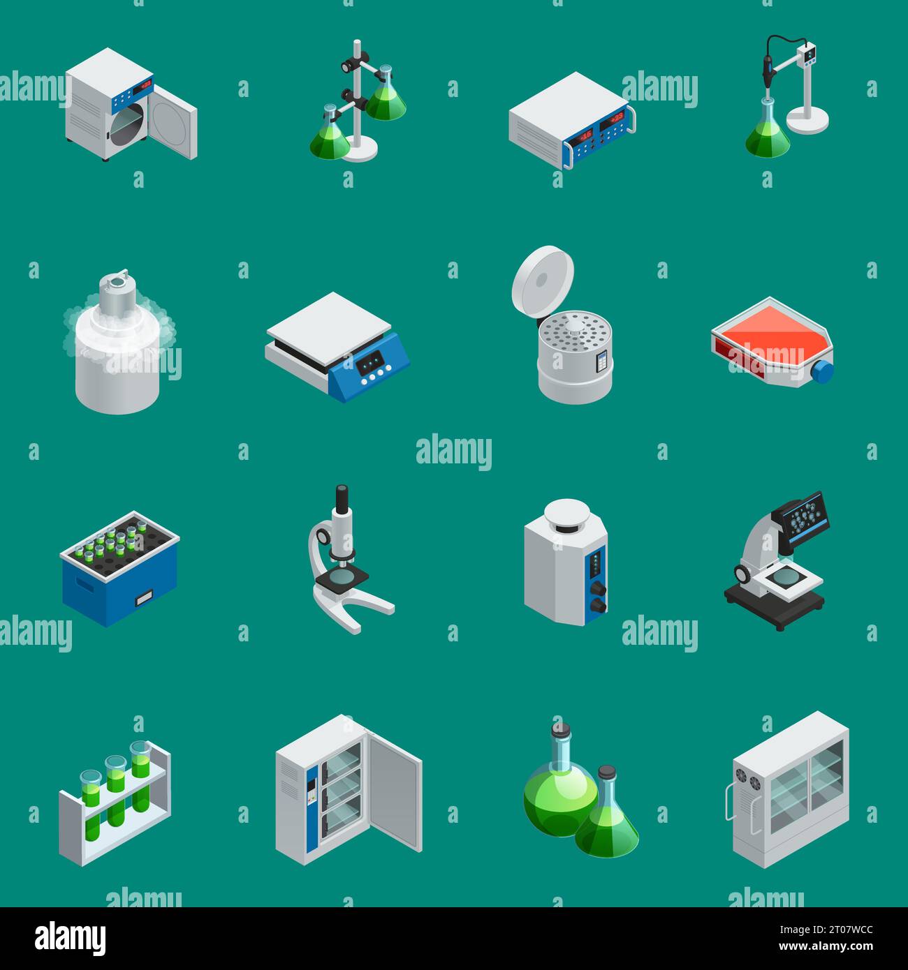 Scientific laboratory equipment isometric icons set with tools for ...