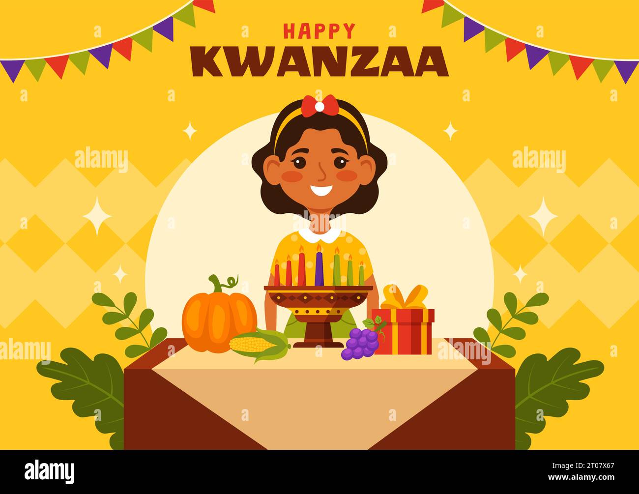 Happy Kwanzaa Vector Illustration with Mazao, Zawadi, Mkeka, Kinara ...