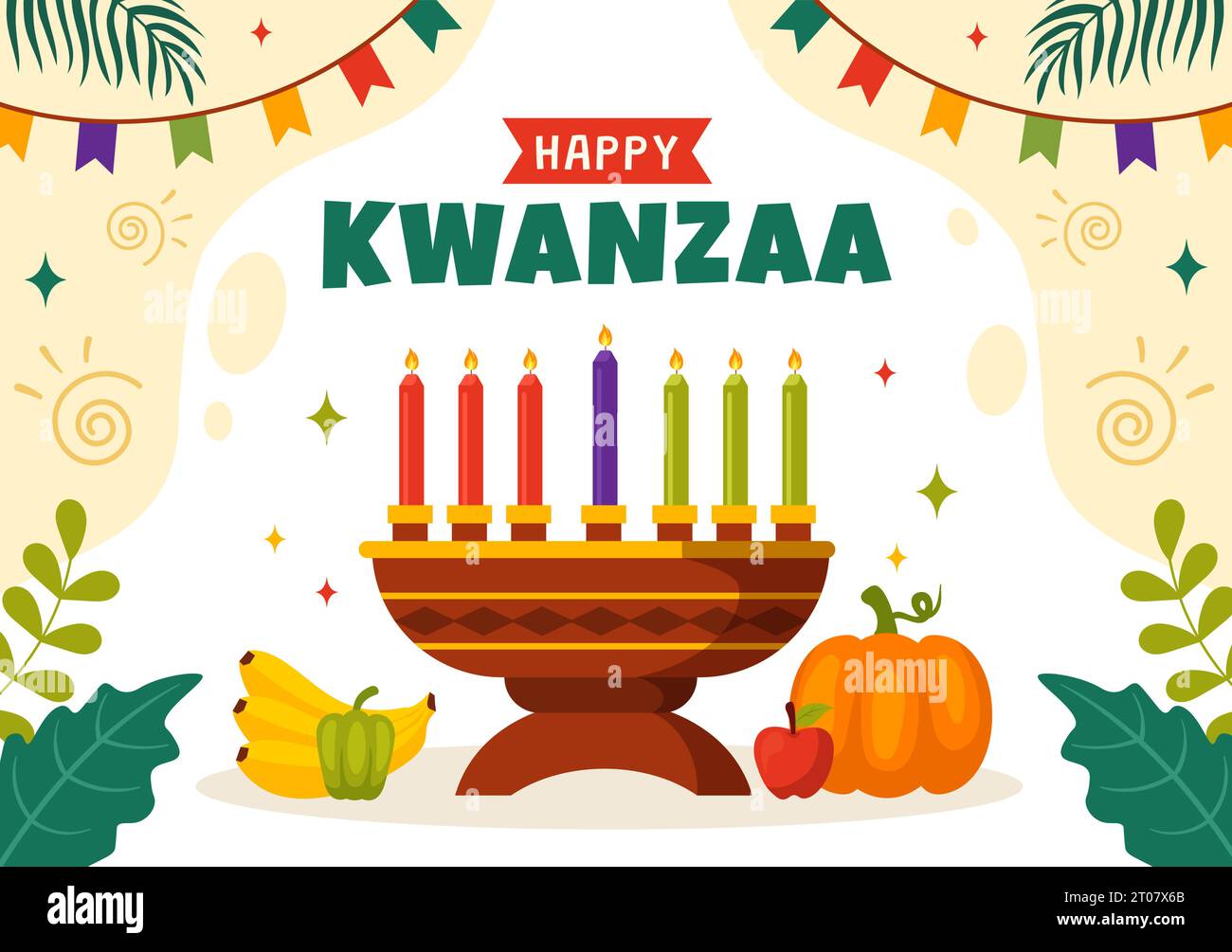 Happy Kwanzaa Vector Illustration with Mazao, Zawadi, Mkeka, Kinara ...