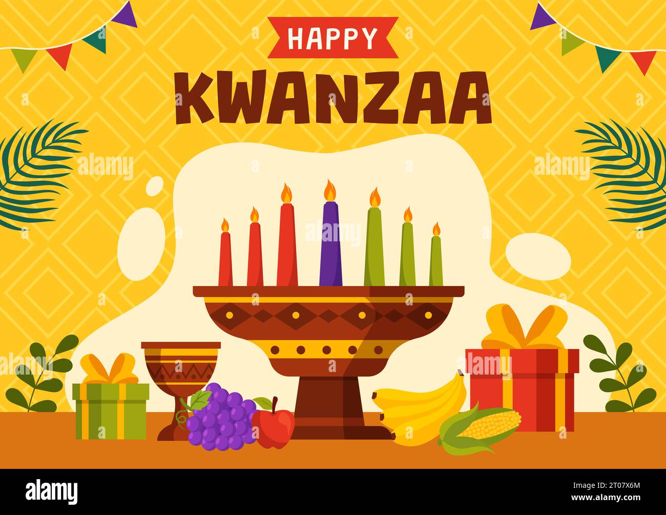 Happy Kwanzaa Vector Illustration with Mazao, Zawadi, Mkeka, Kinara ...