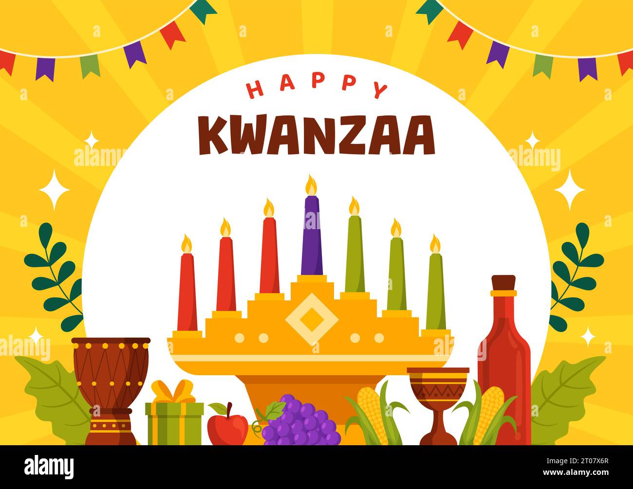 Happy Kwanzaa Vector Illustration with Mazao, Zawadi, Mkeka, Kinara ...
