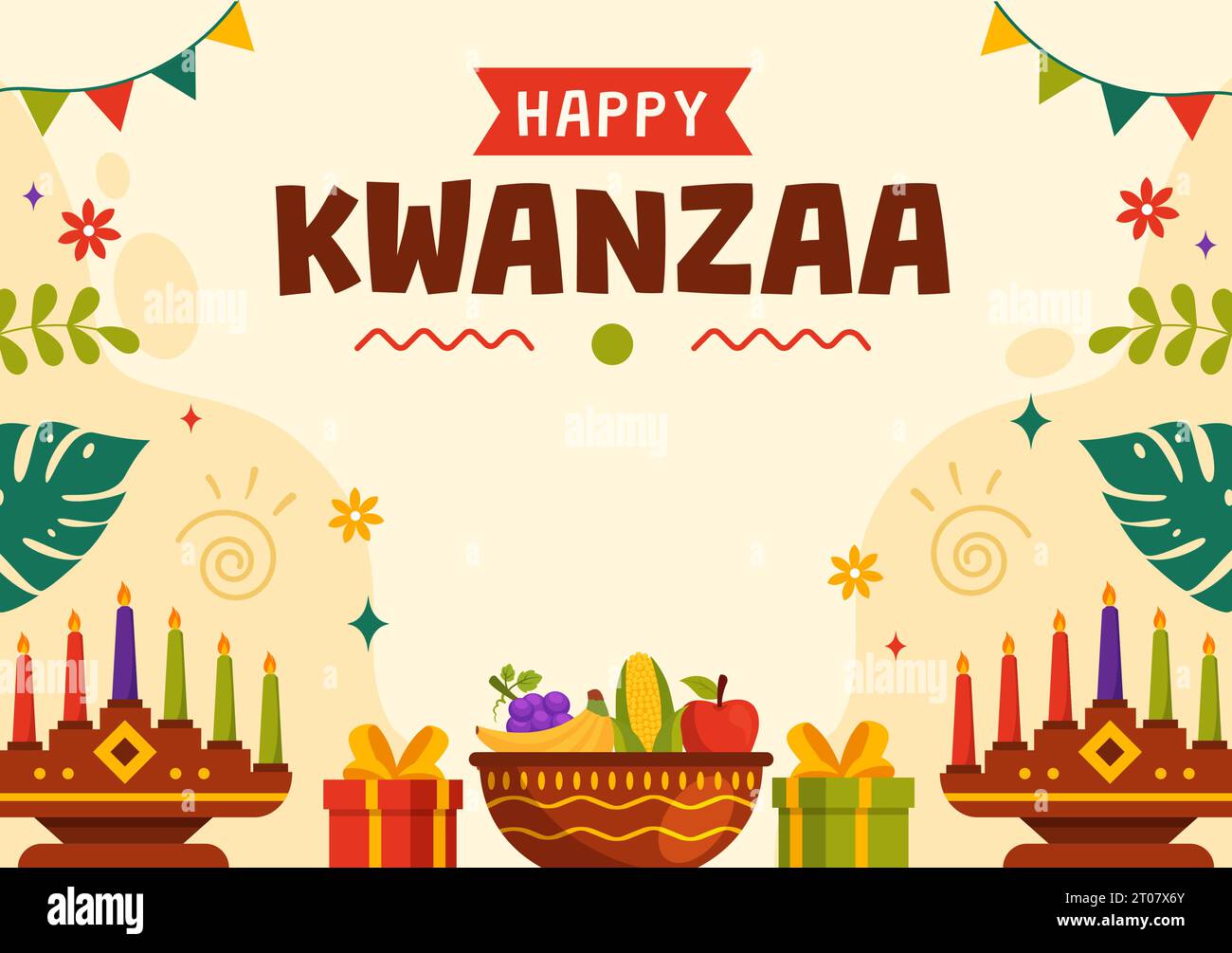 Happy Kwanzaa Vector Illustration with Mazao, Zawadi, Mkeka, Kinara ...