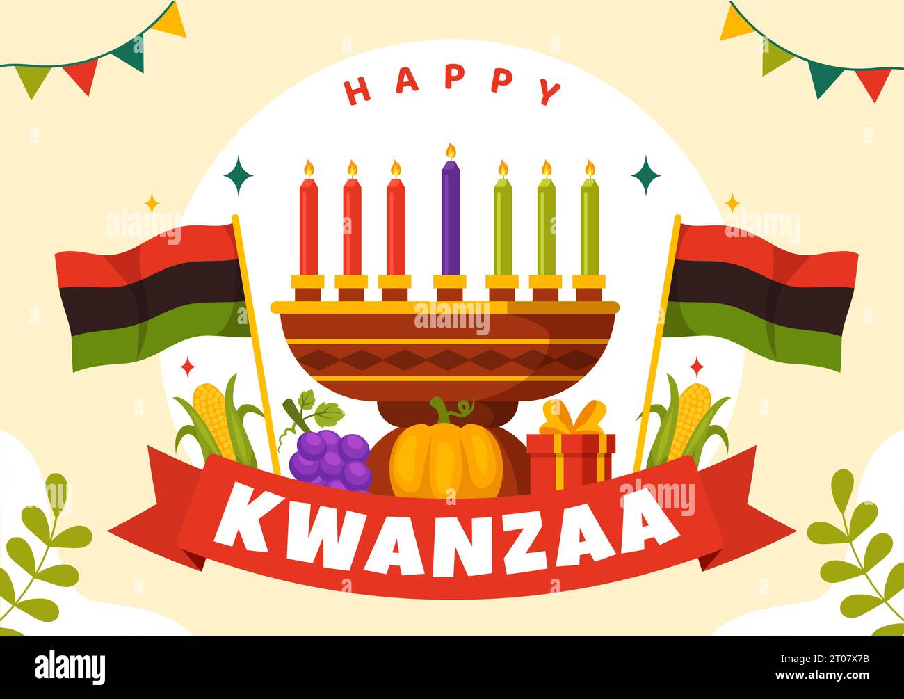 Happy Kwanzaa Vector Illustration with Mazao, Zawadi, Mkeka, Kinara ...