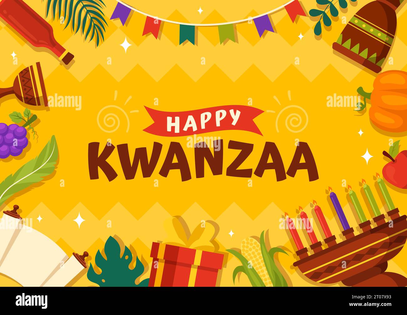 Happy Kwanzaa Vector Illustration with Mazao, Zawadi, Mkeka, Kinara ...