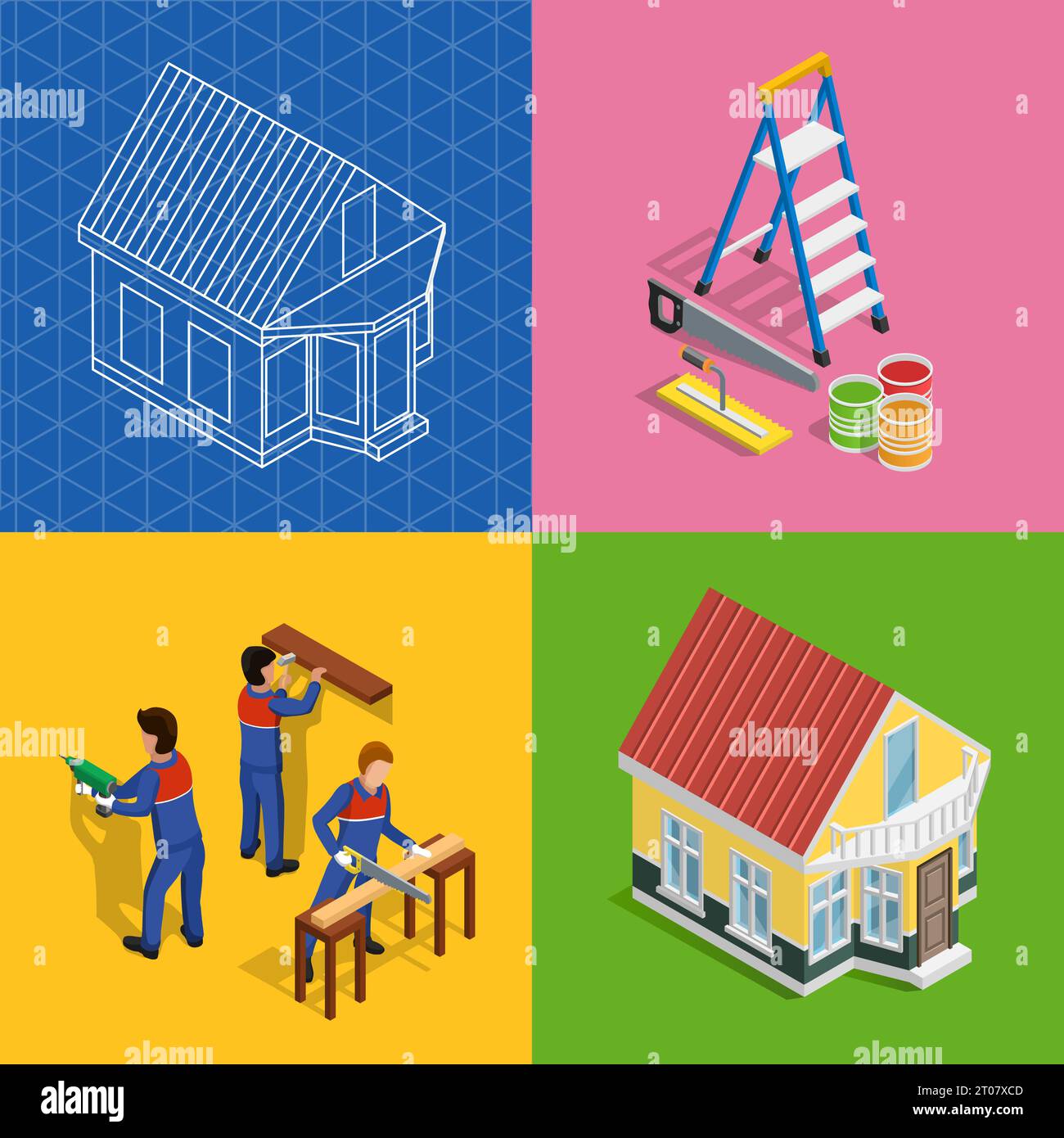 Renovation isometric concept icons set with home redecoration symbols ...