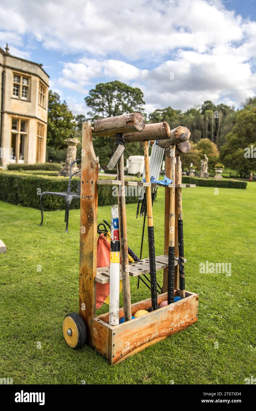 Castle Combe, UK - September 23, 2023: Vintage croquet set. Wooden ...