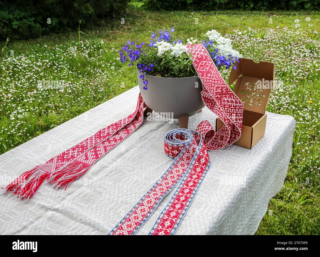 National symbols of Latvia is Lielvarde belt in traditional black and ...