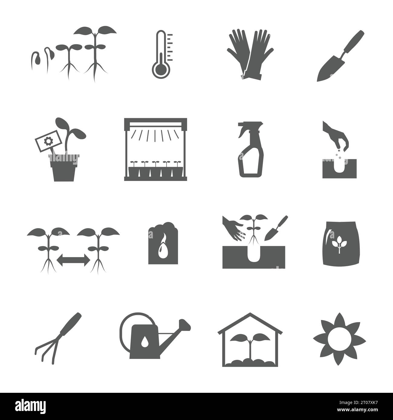 Seedling black and white icons set flat isolated vector illustration ...
