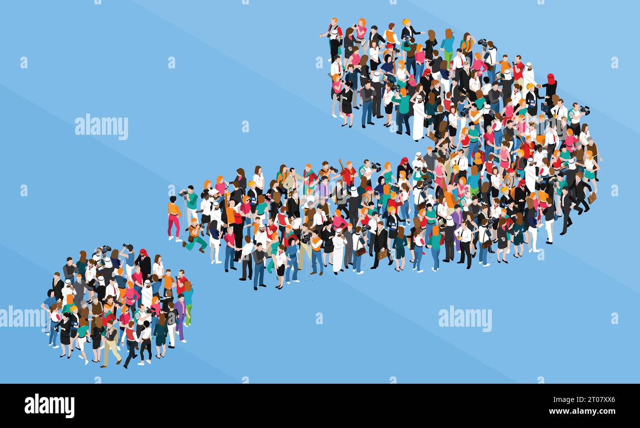 Organized crowd standing in form of question mark isometric design ...