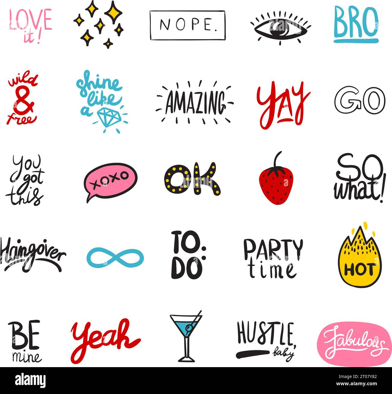 Friendship stickers set of isolated hand drawn style text artwork ...